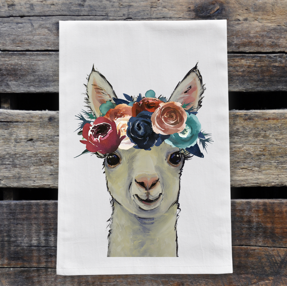 Alpaca Towel 'Sophie' Dark Boho Flowers, Farmhouse Kitchen Decor – Hippie Hound Studios ...