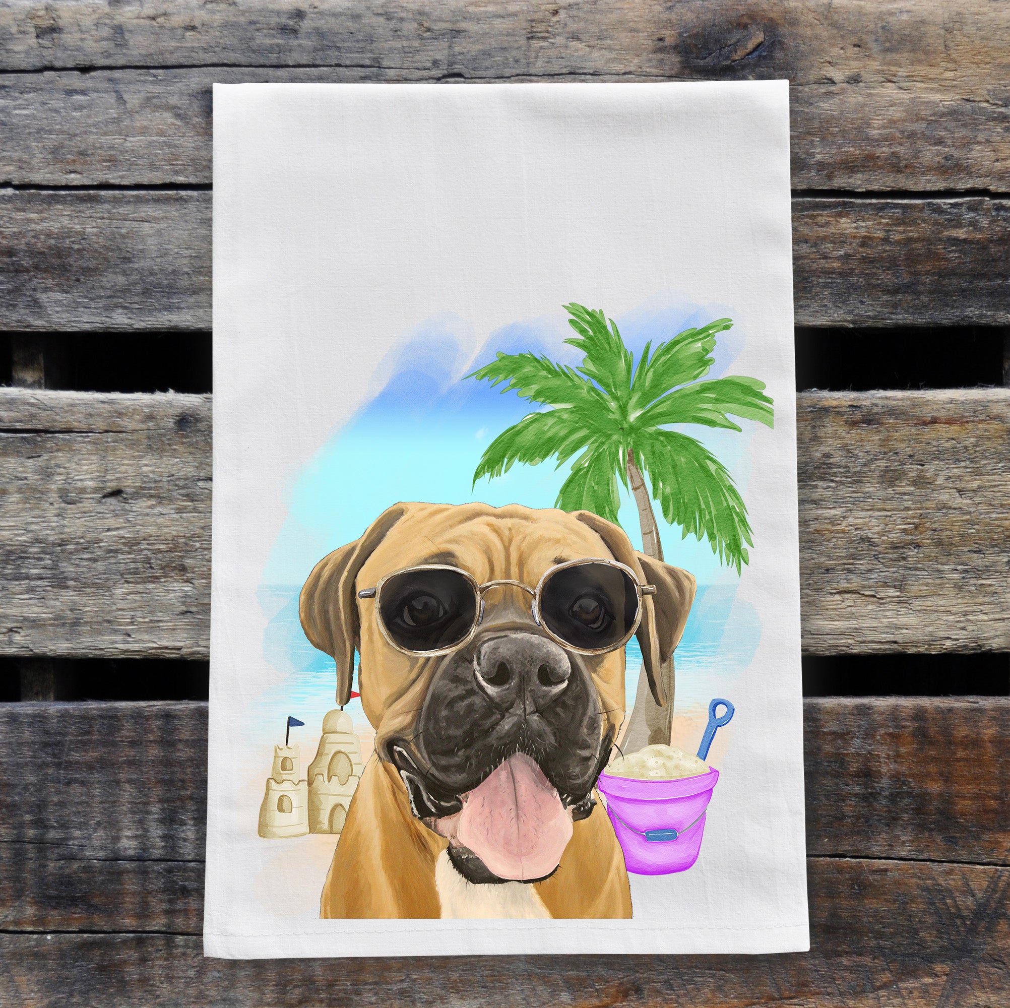 Beach Towel 'Boxer', Summer Dog Kitchen Decor – Hippie Hound Studios ...