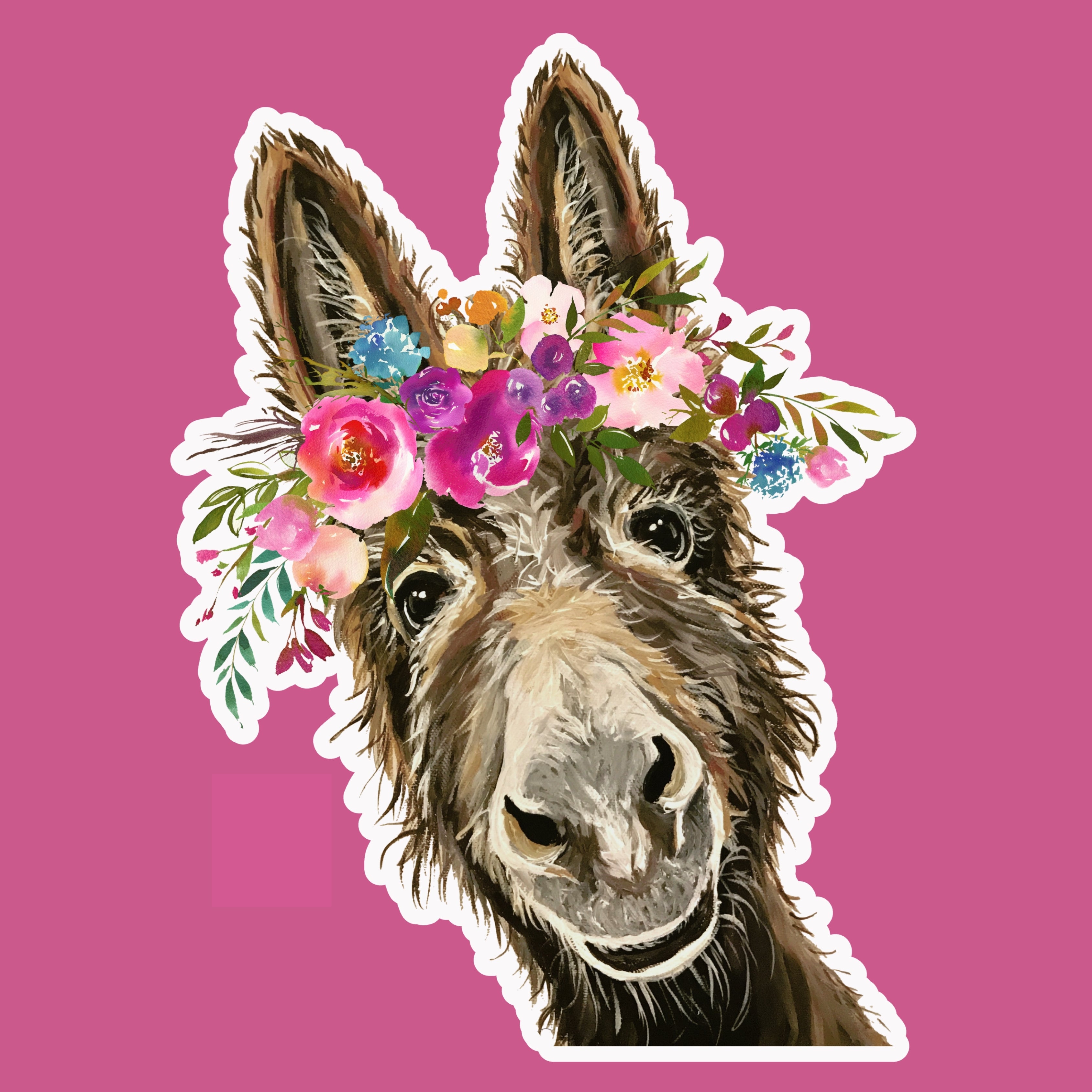 Bright Blooms Donkey Sticker, 'Raymond', 4" Sticker, Cute Donkey Stick ...