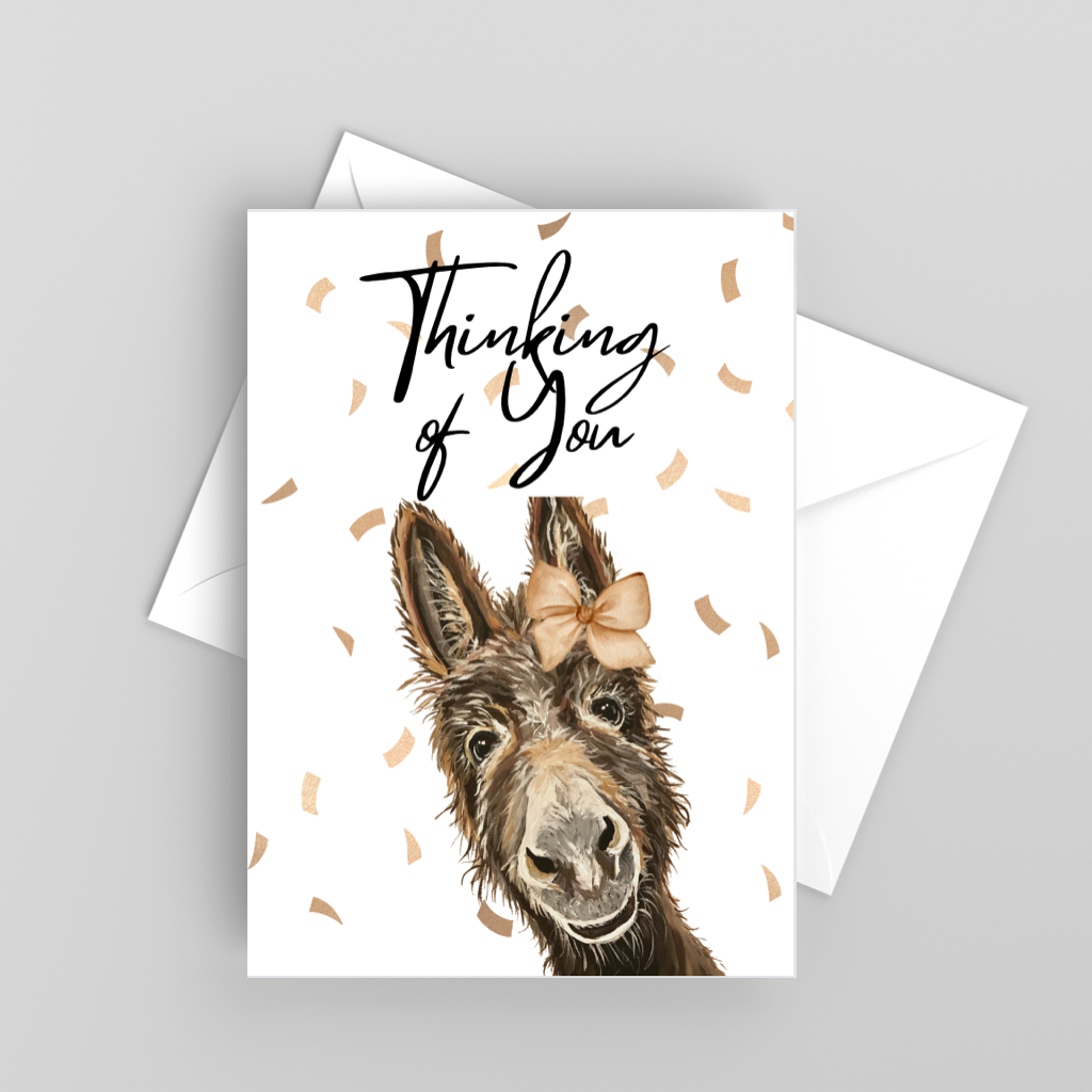 Donkey Greeting Card 'Thinking of You', Cute Donkey Card – Hippie Hound ...