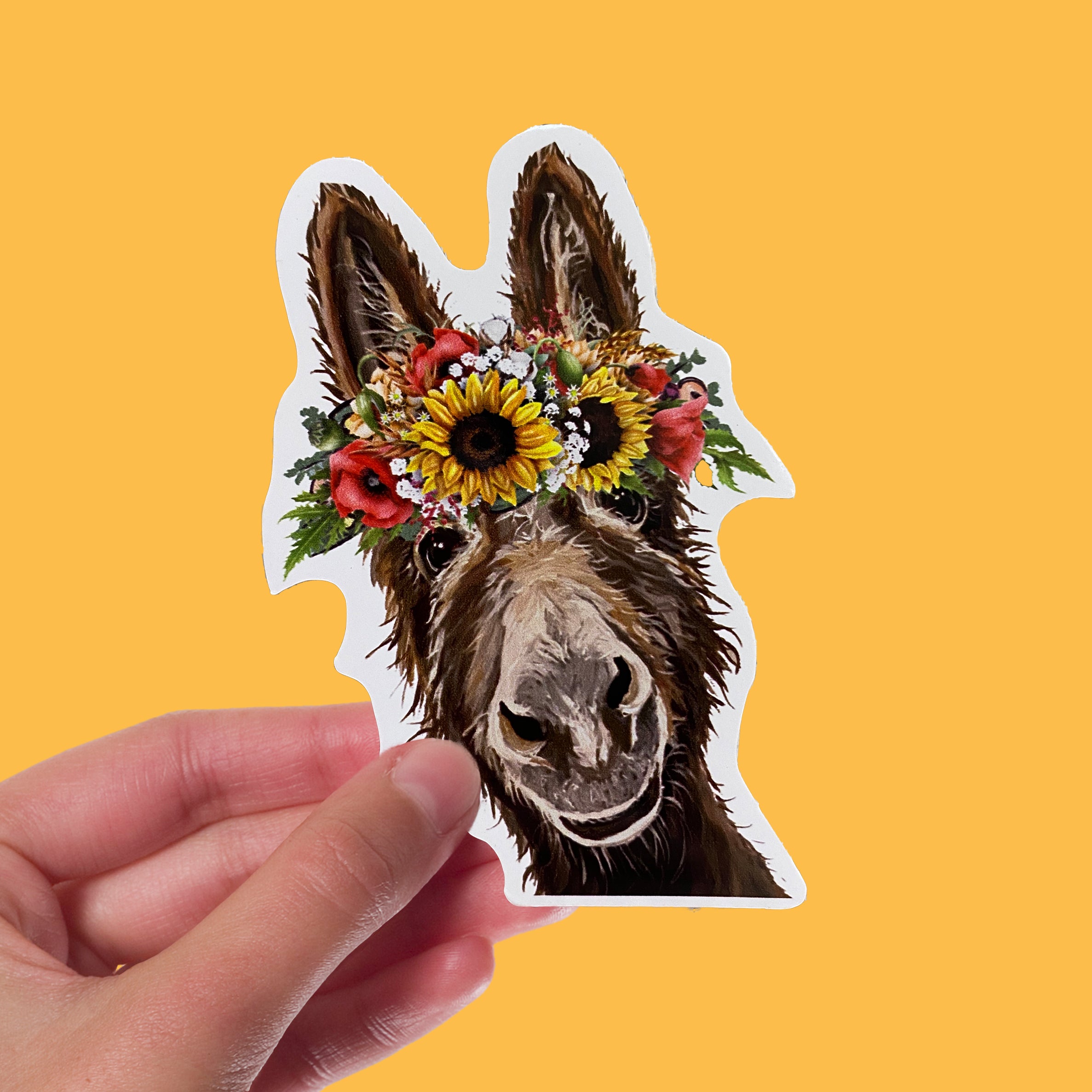 Colorful Sunflower Donkey Sticker, 4" Sticker, Cute Donkey Sticker ...