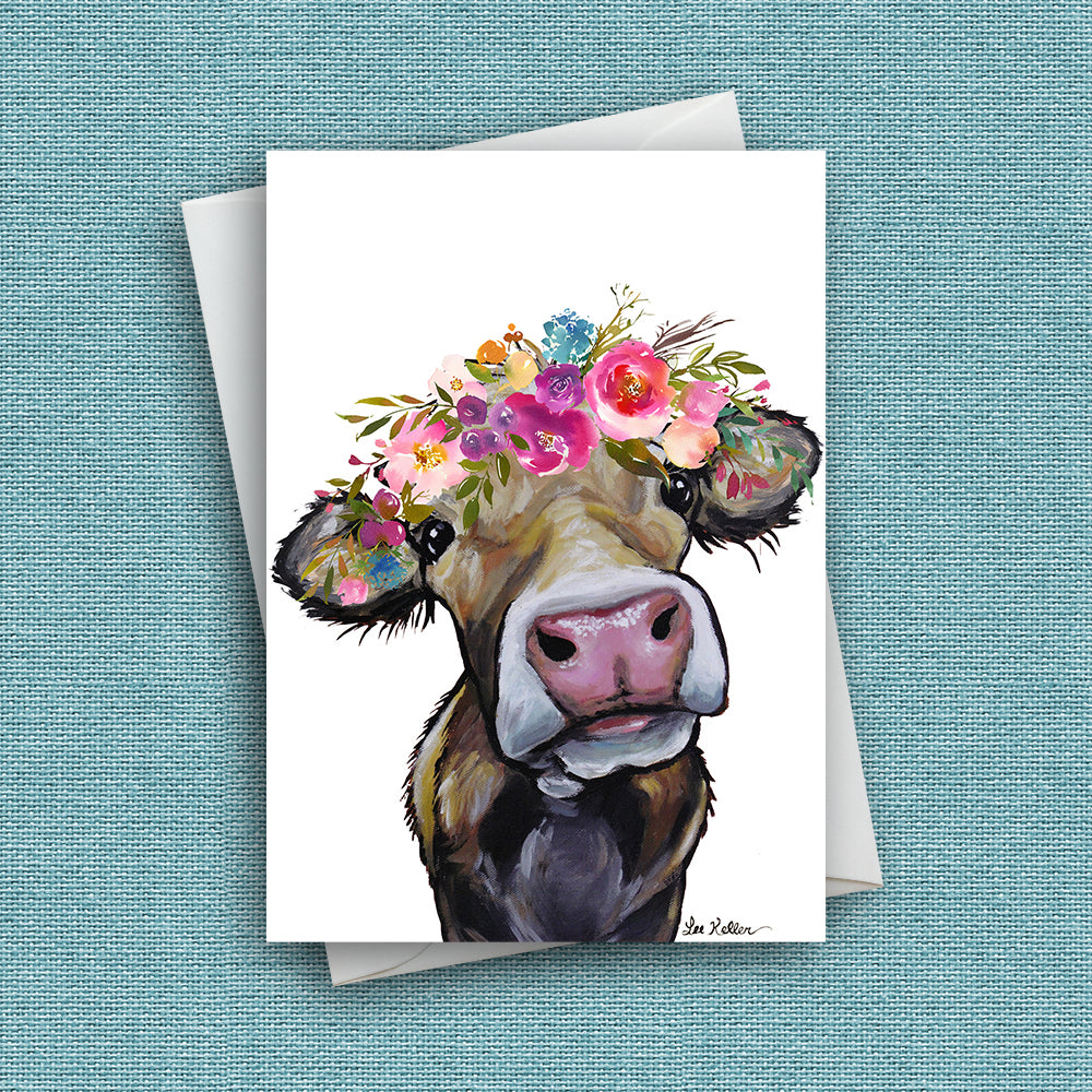 Bright Blooms Cow Greeting Card 'Hazel', Cute Cow Greeting Card ...