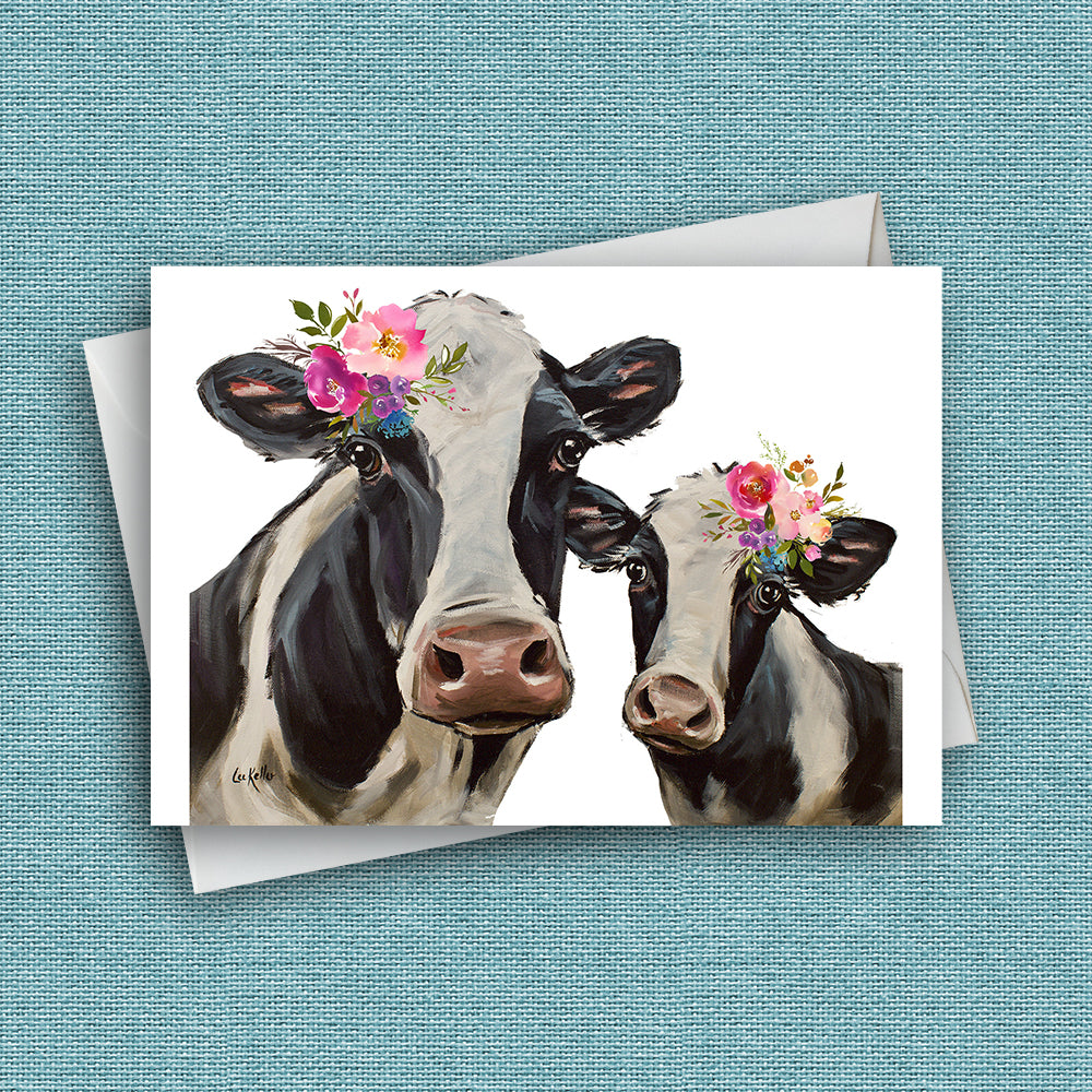 Bright Blooms Cow Greeting Card 'Mom & Baby', Cute Cow Greeting Card ...