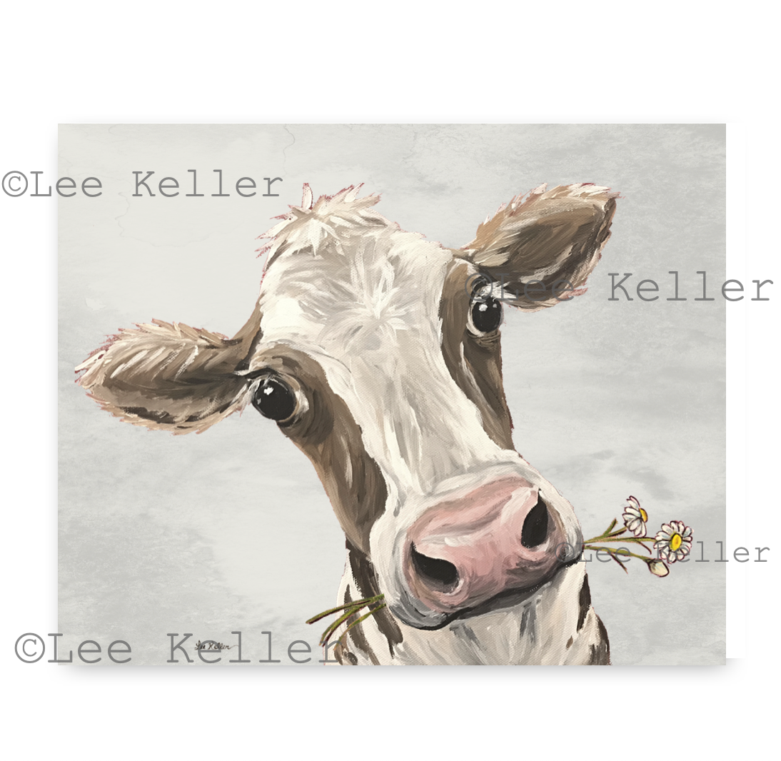 Cow Art, 'Miss Moo Moo with Daisies' Cow Print – Hippie Hound Studios ...