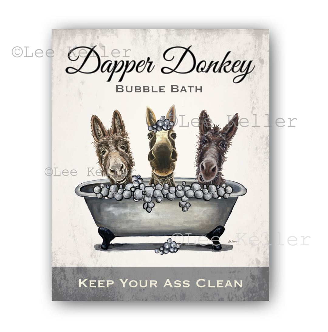 Donkey Bathroom Art, 'Dapper Donkey' Donkey in Tub Print – Hippie Hound ...