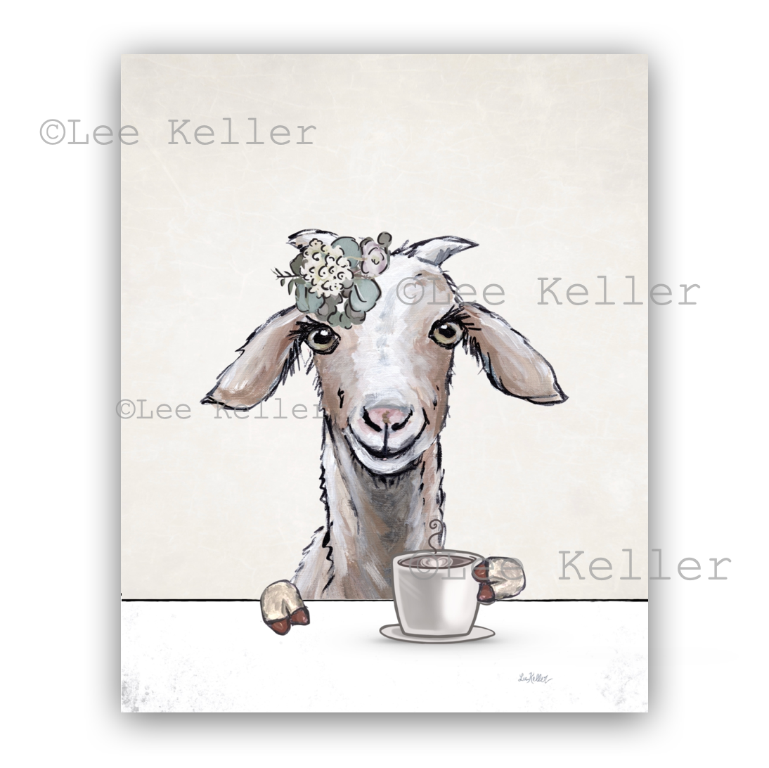 Goat Kitchen Art, Goat with Coffee, Goat Art Print – Hippie Hound ...