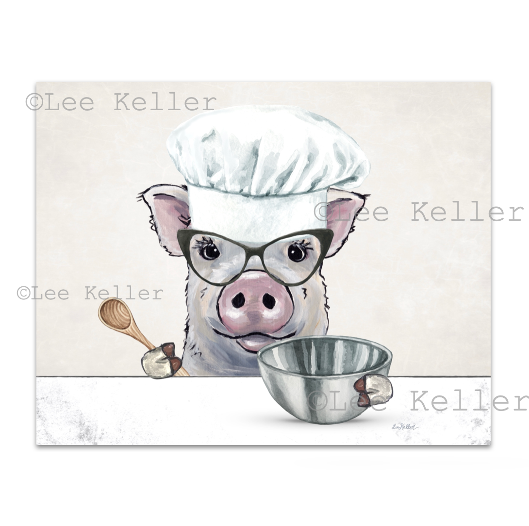 Pig Kitchen Art, Pig with Baking Supplies, Pig Art Print – Hippie Hound ...