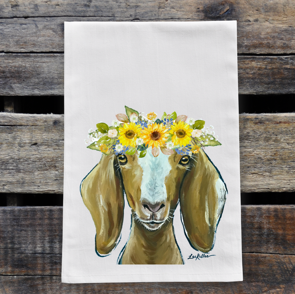 Sunflower Goat Towel 'Madge', Farmhouse Kitchen Decor – Hippie Hound ...
